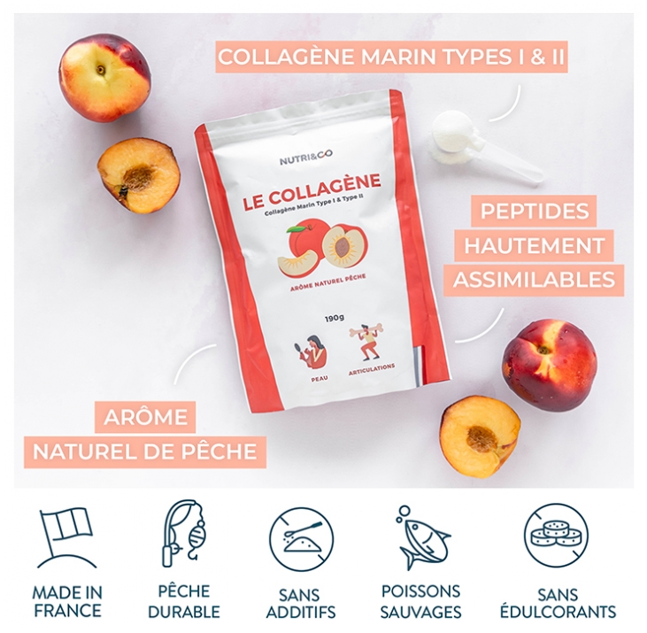 Nutri&Co Collagène Marin Type 1 et 2 Peau & Articulations Saveur Pêche ...