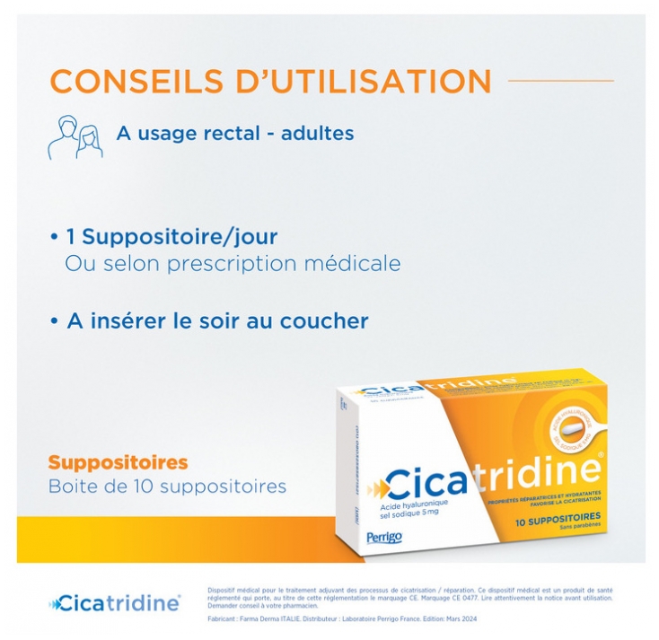 Cicatridine - 10 Suppositoires Favorisant la Cicatrisation à l'Acide ...