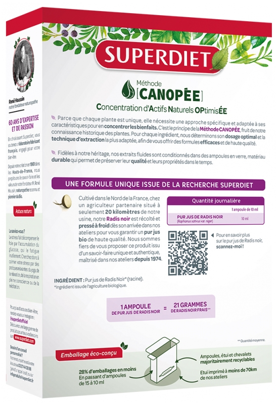 Superdiet Pur Jus Radis Noir Bio 20 Unités | parapharmacielafayette.com