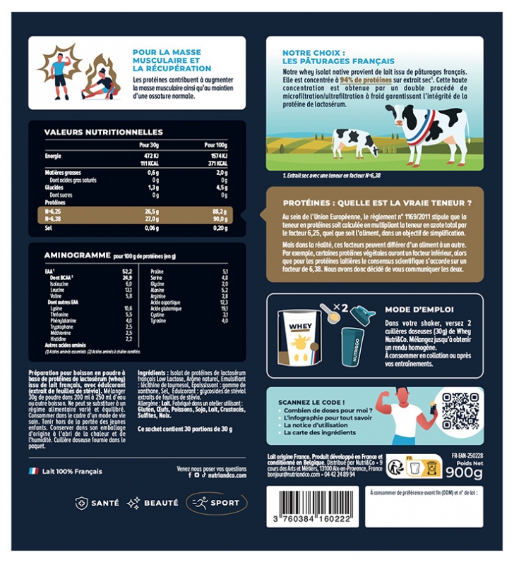 Nutri&Co Whey Isolat Native 900 Grammes - Goût: Vanille ...