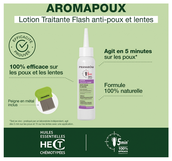 Pranarôm Aromapoux Lotion Traitante Flash 5 Minutes Anti-Poux & Lentes ...