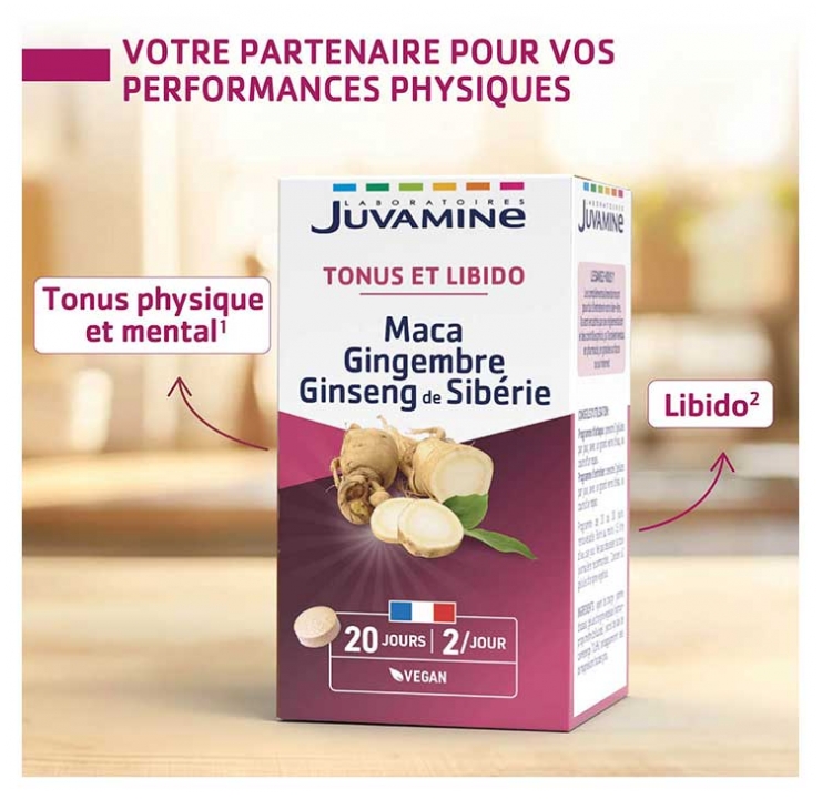 Juvamine Maca Ginseng Gingembre 40 Comprimés | parapharmacielafayette.com