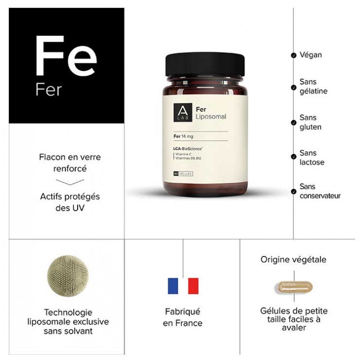 A-Lab Fer Liposomal 2 Mois 60 Gélules | parapharmacielafayette.com
